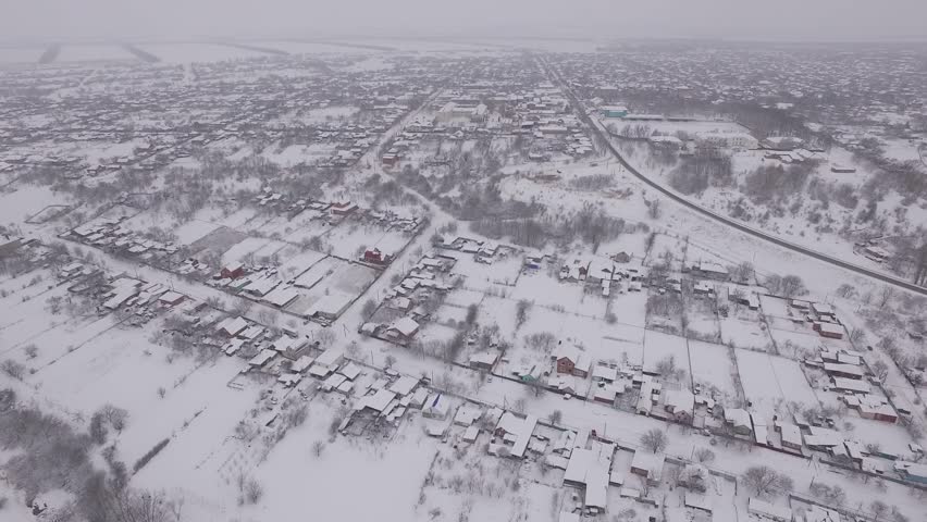 Snow-covered Small Town, Aerial Photography Video de stock (totalmente ...