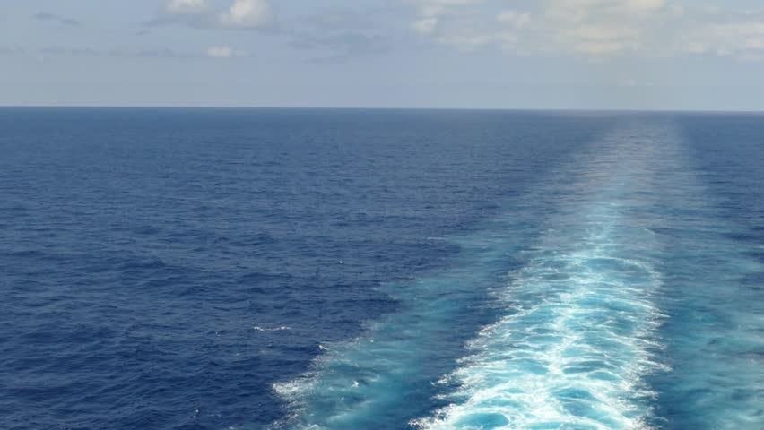 Wide Of Cruise Ship's Wake Or Water Trail In The Ocean With Ship ...