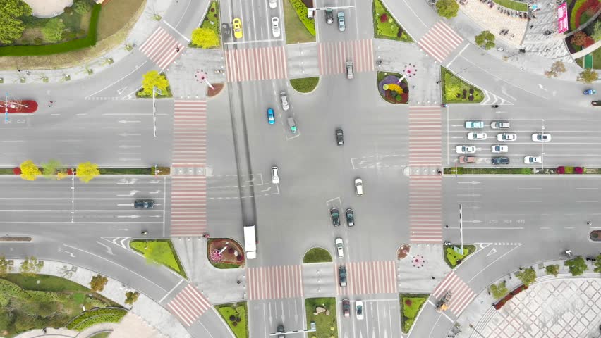 Suburban Intersection from Above. Modern Stock Footage Video (100% ...