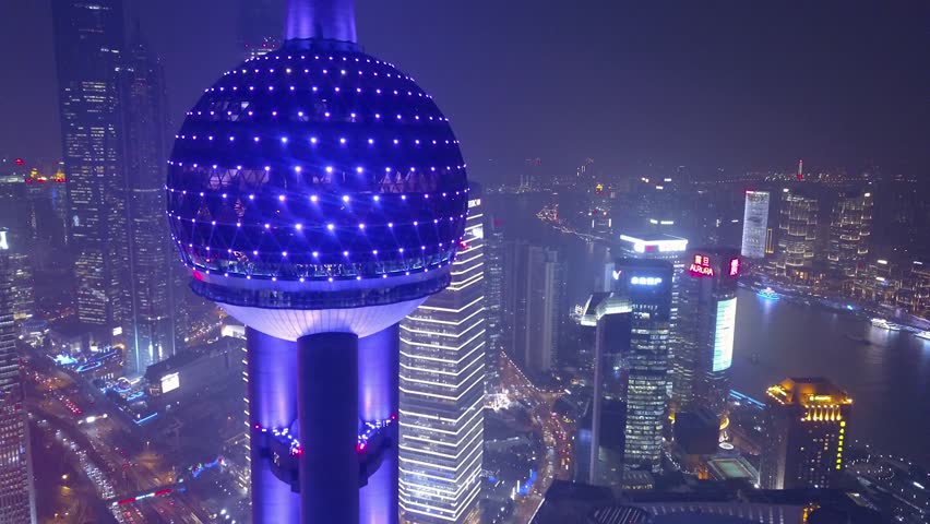 Night Skyline with bright lights in Shanghai, China image - Free stock ...