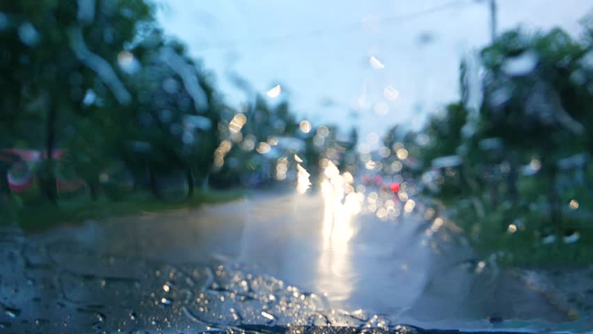 Bad Weather, Rain On The Evening Dark Road. Evening Driving, Wet ...