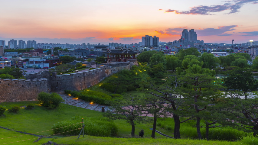 Hwaseong Fortress and the skyline of Suwon in South Korea image - Free ...