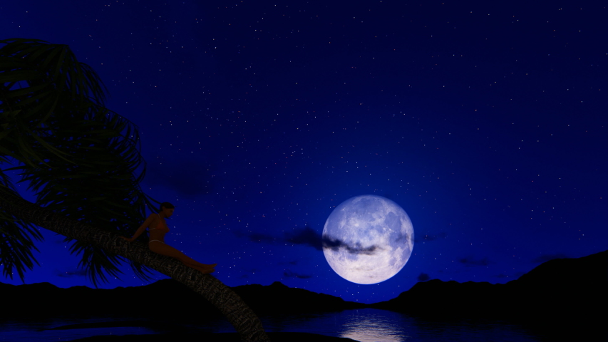 Beach landscape with moon in blue sky image - Free stock photo - Public ...