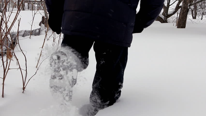 Man Wades Knee-deep Through Snow. Stock Footage Video (100% Royalty ...