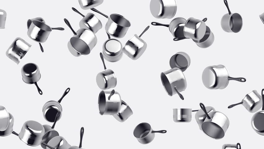 Flying Pans. Looping. Alpha Channel Stock Footage Video (100% Royalty ...