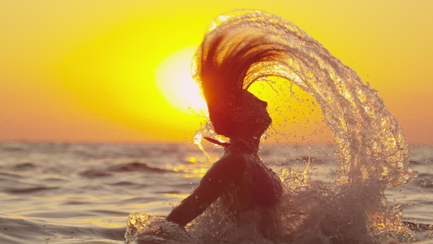 SLOW MOTION: Woman Splashes Water With Her Hair Stock Footage Video ...