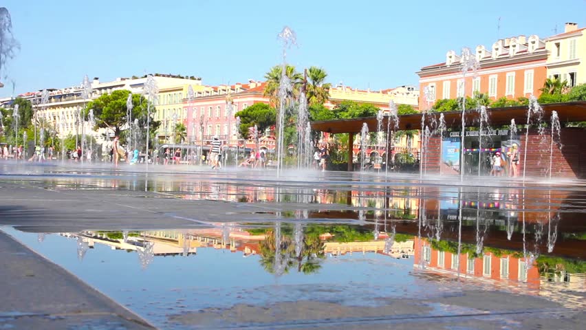 NICE, FRANCE - JUNE 4, 2014: Lovely Fountain On Place Massena In City ...