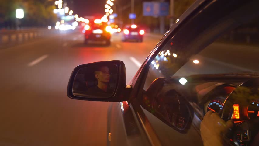 The Night Car Driving Time Lapse, Wide Angle, Slider Shot, Side Camera ...
