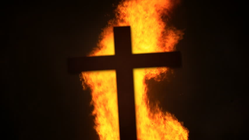 Jesus Christ On The Cross (silhouette Shadow Of A Statue) Over A Fire ...