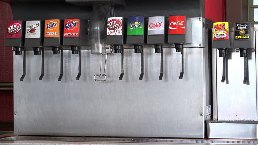 Pop Drink Station In Restaurant. USA - CIRCA 2015: Filling Cup With Ice ...