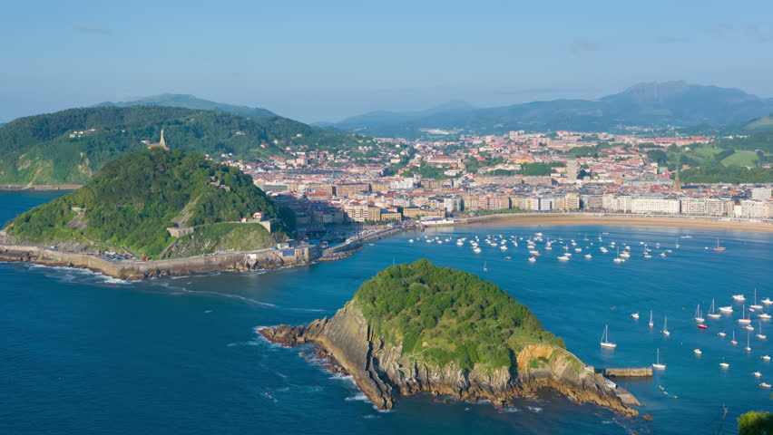 Aerial View To San Sebastian City, Basque, Spain. Stock Footage Video ...