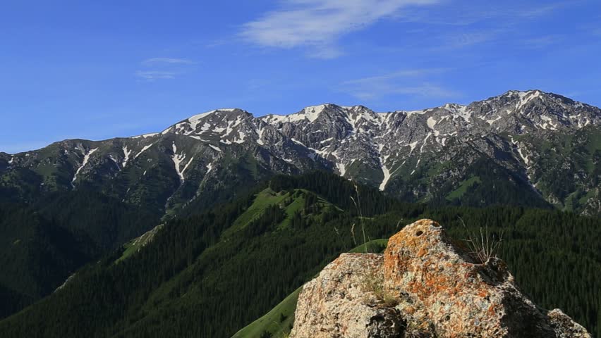 Snow Mountains, Forest And Alpine Meadow Near Ili River Valley In Ili ...
