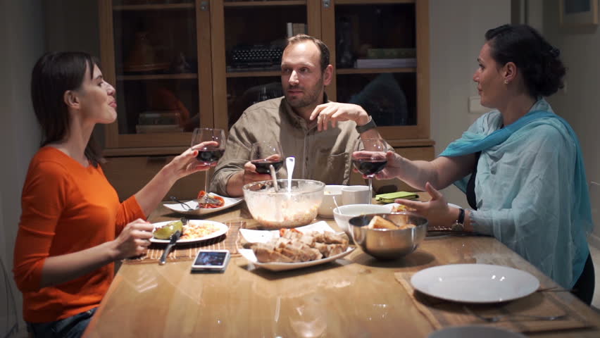 People Partying At Home Drinking Wine And Laughing. Stock Footage Video ...