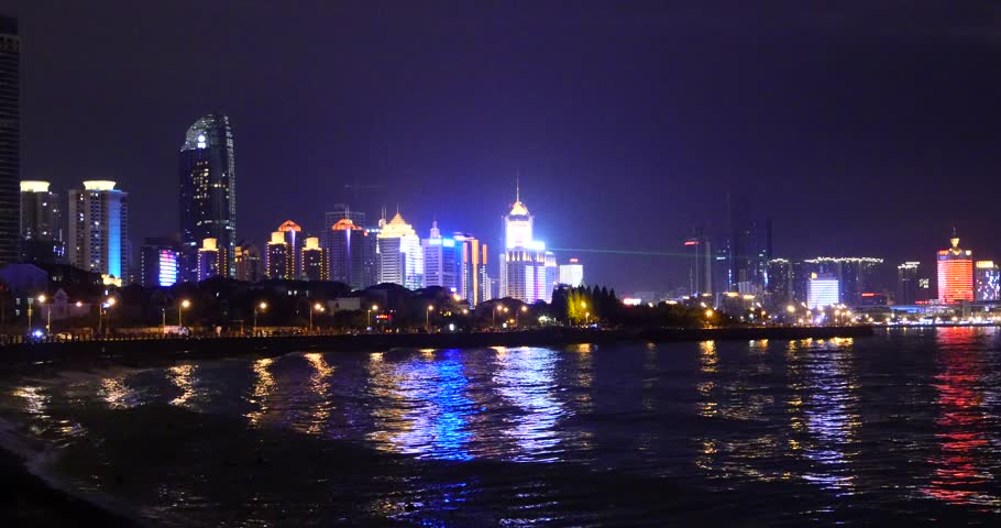 4k Video,Seaside Urban Building At Night,Tsingtao,QingDao,China. Gh2 ...