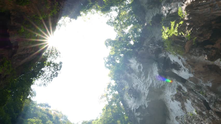 Sky View From Deep Cave Opening, Rotate Around, Spectacular View Of ...