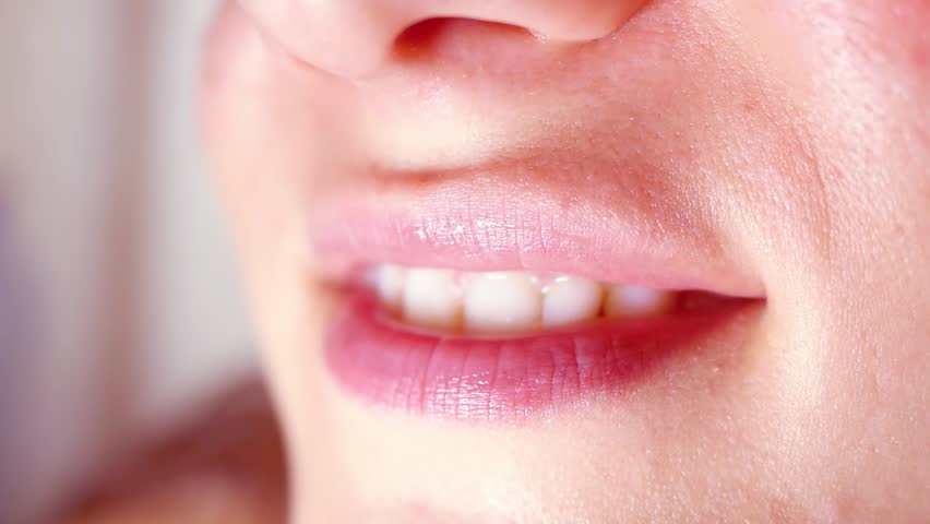 Close Up Of Female Sexy Lips Kisses Fingers Blowing A Kiss In ...