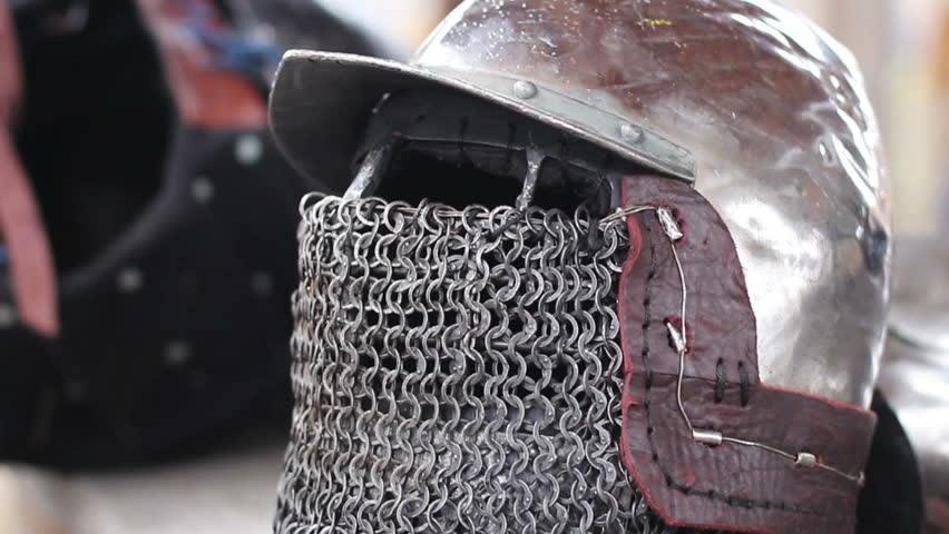 Stock video of steel helmet with chain mail face | 13973336 | Shutterstock