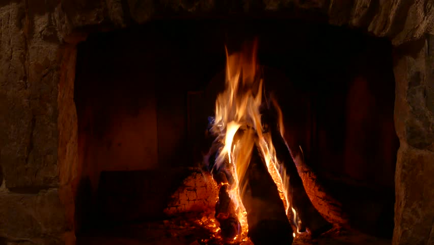 Slow Motion Of Fireplace Burning. Warm Cozy Burning Fire In A Brick ...