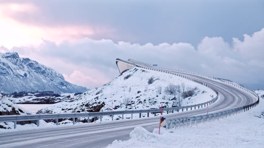 Frozen Bridge In Light Snow With Focus Shift From Snow To Bridge On ...