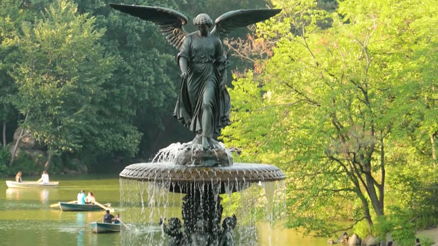 Fountain Angel Statue New York Central Park Water Trees People Famous ...