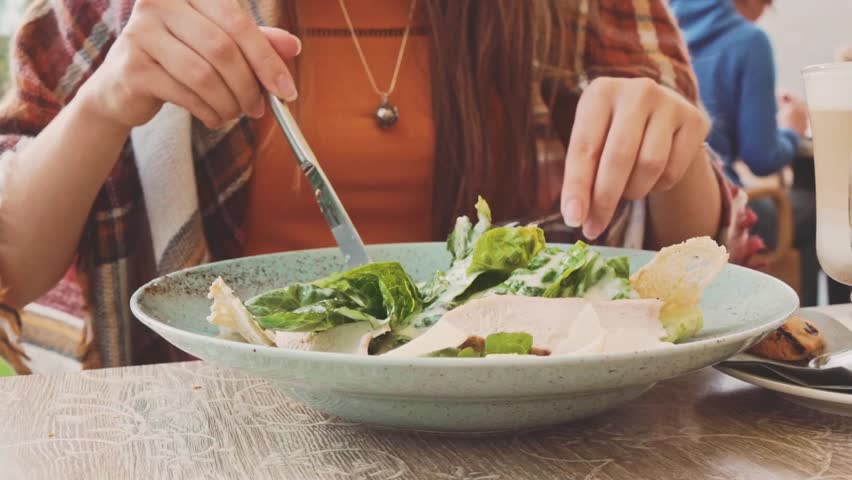 Above Shot Of Healthy Multicultural Group Of Young People Eating Salad ...
