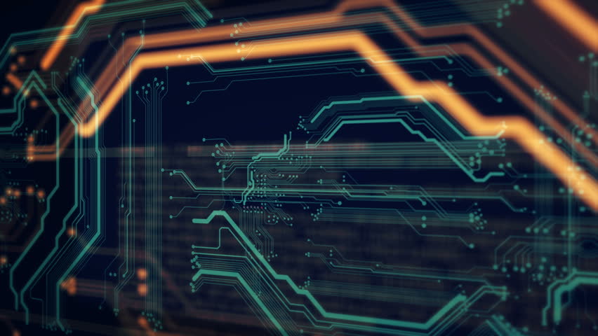 Computer System Innards 3D Animated. CPU. Electronic Circuit Chip On PC ...