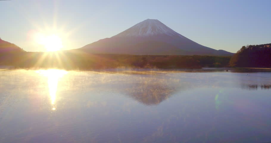 Sunrise over the Mount Fuji in the mountain landscape, Japan image ...