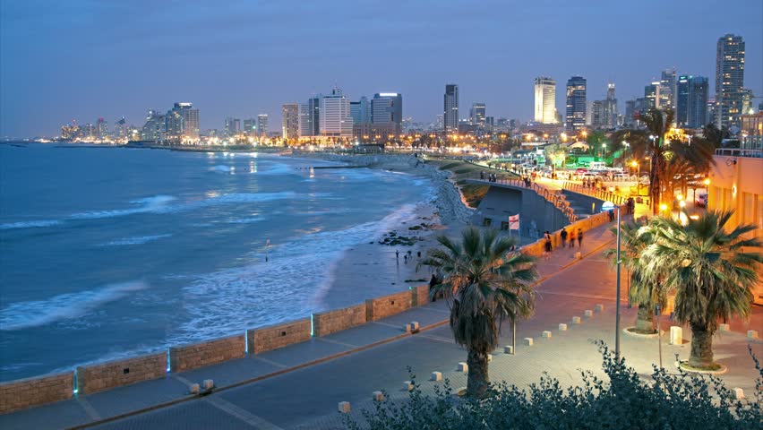 Tel Aviv, Israel. After Sunset Stock Footage Video (100% Royalty-free ...