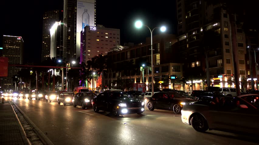 Stock Video Clip of Miami street traffic by night - MIAMI, | Shutterstock