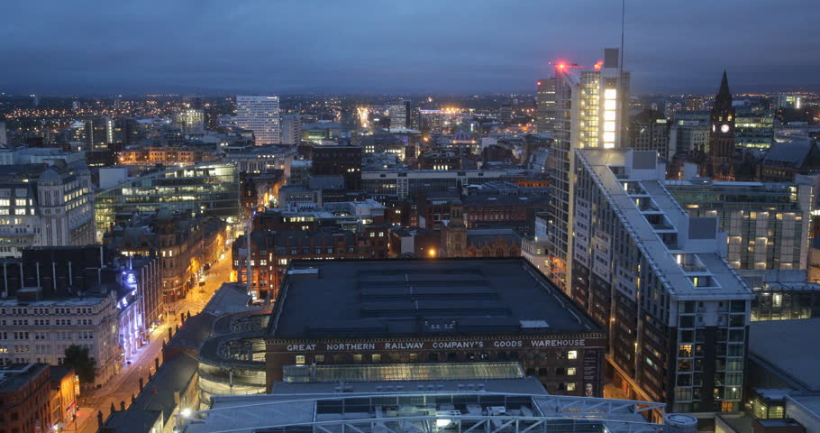 Evening Light Aerial View Manchester Stock Footage Video (100% Royalty ...