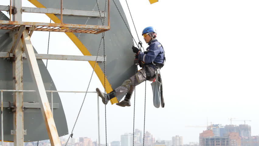 High-altitude Work. the Man in Stock Footage Video (100% Royalty-free ...