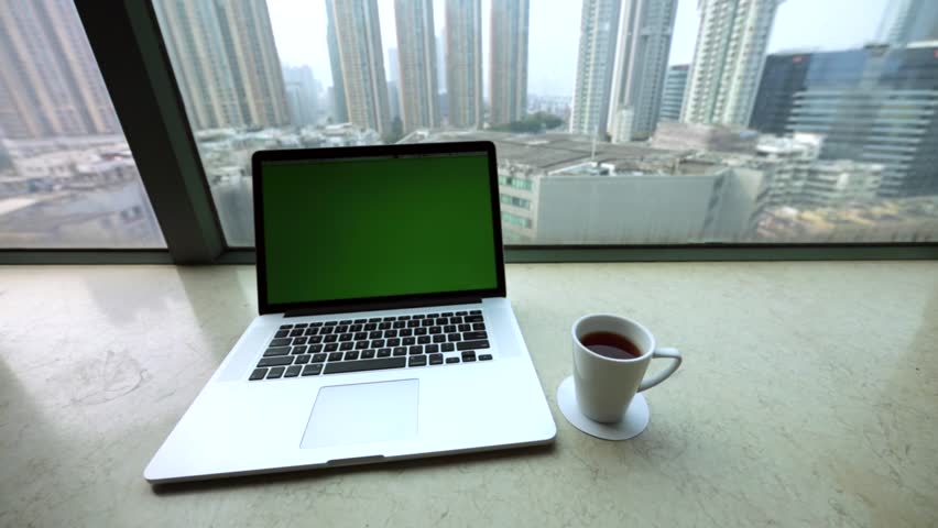 Working On Laptop Computer In Modern Office Desk Analyzing Financial ...