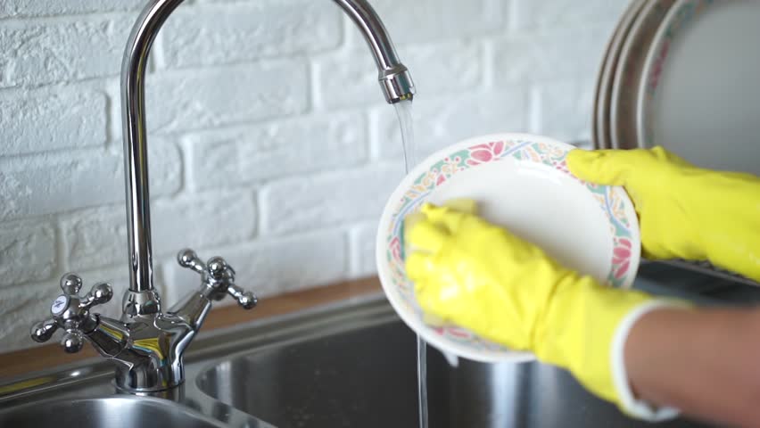 Dishwashing Process in the Kitchen Stock Footage Video (100% Royalty ...