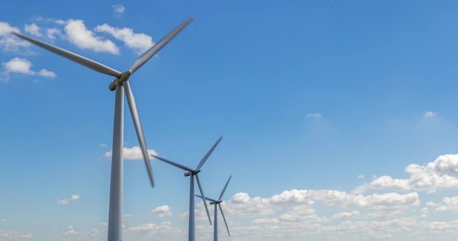 Wind Energy, 3d Animation On Time-lapse Sky Background Stock Footage ...
