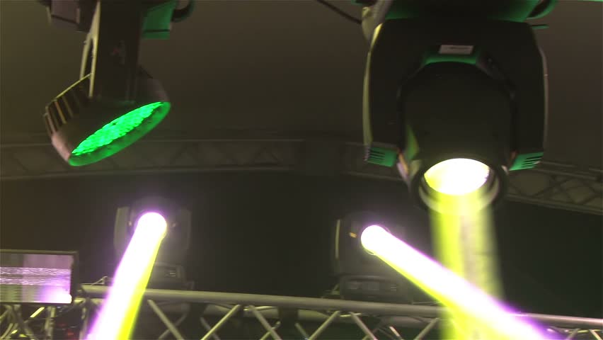 A Stage Light Rack With Spotlights Shining Down, Structures Of Stage ...