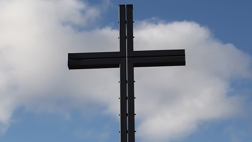 Time-laps From Wooden Cross With Clouds Passing By. Cross Is Lit By The ...