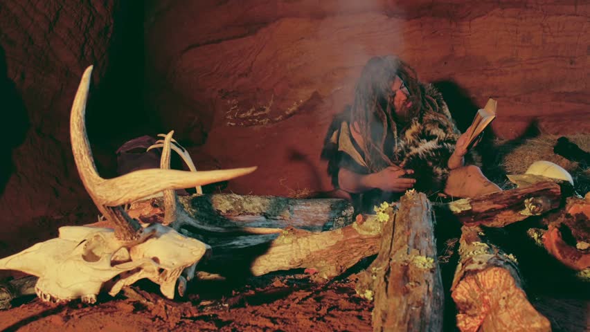 Neanderthal Man Reads Old Book Stock Footage Video (100% Royalty-free ...