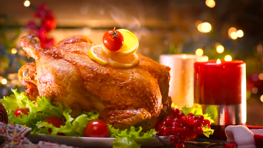 Christmas Roasted Chicken Dinner. Winter Holiday Table Served ...