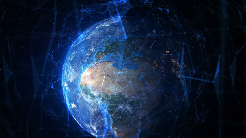 Animated Planet Blue With Continents, Connection Network Stock Footage ...