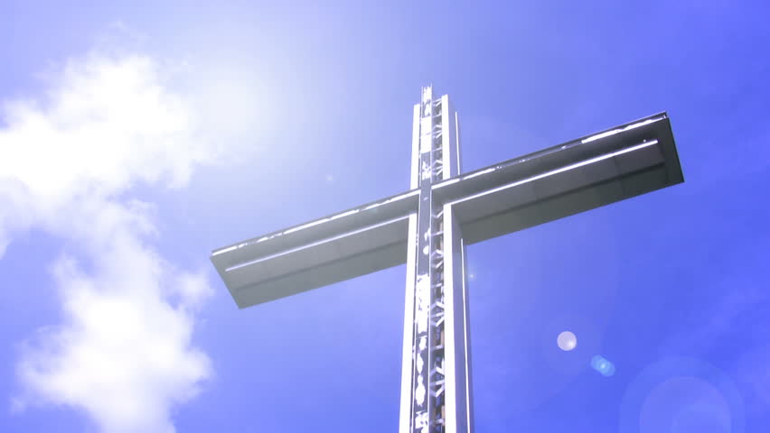 Time-laps From Wooden Cross With Clouds Passing By. Cross Is Lit By The ...