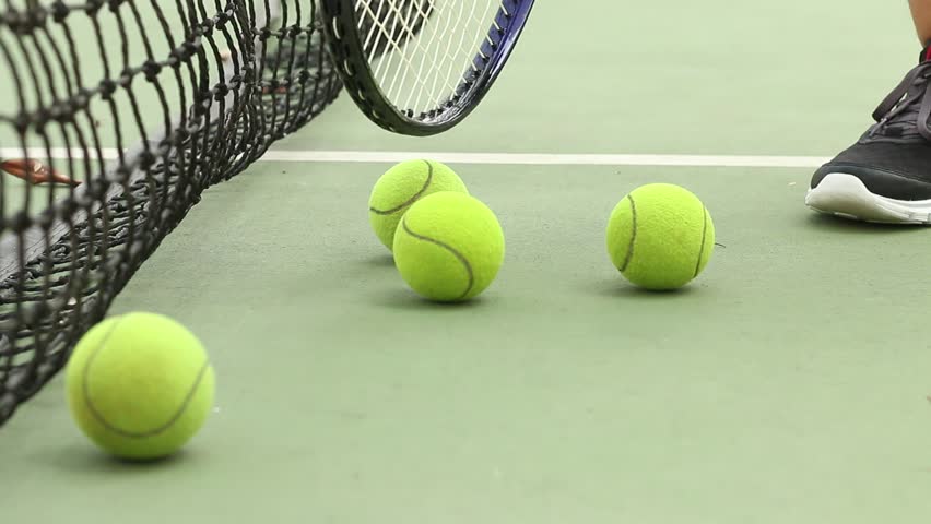Great Hit Tennis, The Racket Hit The Tennis Ball, In A Super Slow ...