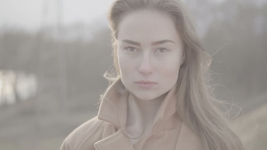 Close-up Shot Of Face And Eyes Of A Beautiful Girl, Feeling Shy And ...