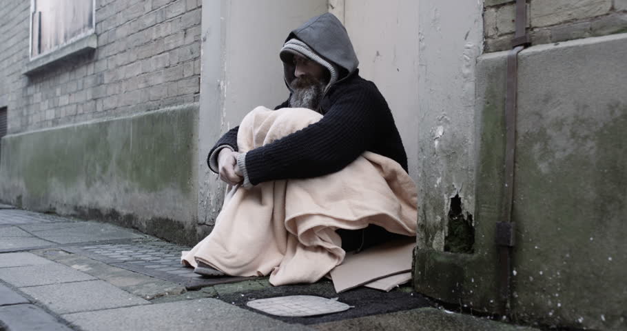 4k, A Homeless Man Holding A Sign Stock Footage Video 25028444 ...