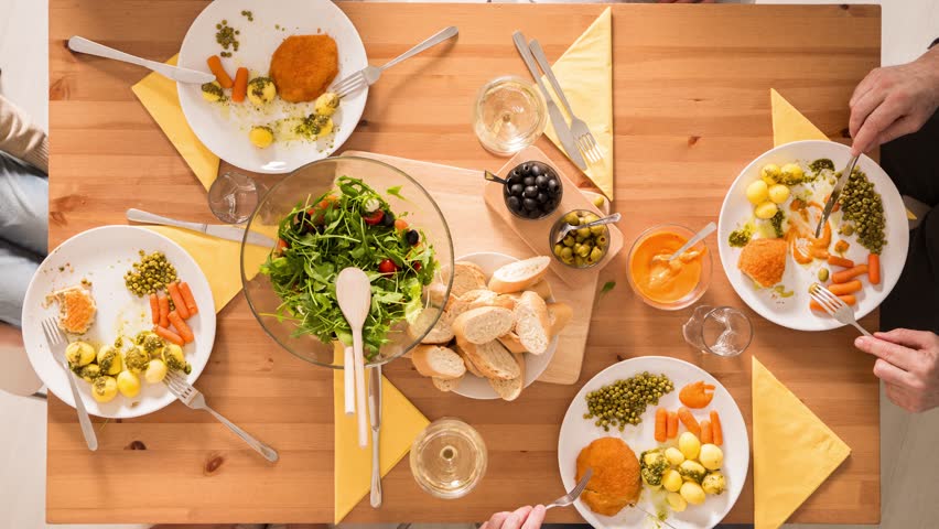 Modern Family Dining Table Full Of Fresh Tasty Food For A Healthy Diet ...