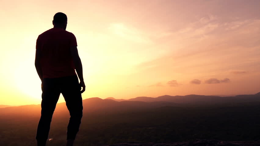 Man Success Top Mountain Sea Ocean Flare Concept HD Stock Footage Video ...