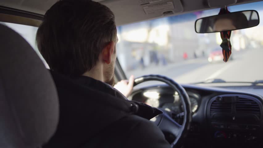 Sad Serious Handsome Man Driving Car Stock Footage Video 6118724 ...