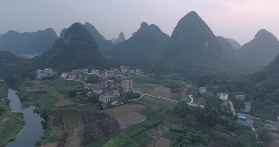 Beautiful Aerial Landscape Of Guilin,Li River, Karst Mountains In ...