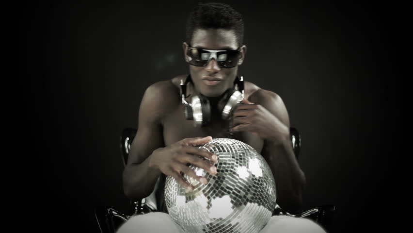 Young Cool African Guy Waving And Dancing With Glasses And Disco Ball ...
