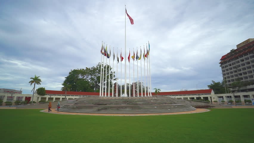 Malaysian Flag Along With 14 States Flags Within Malaysia In Windy Sky ...