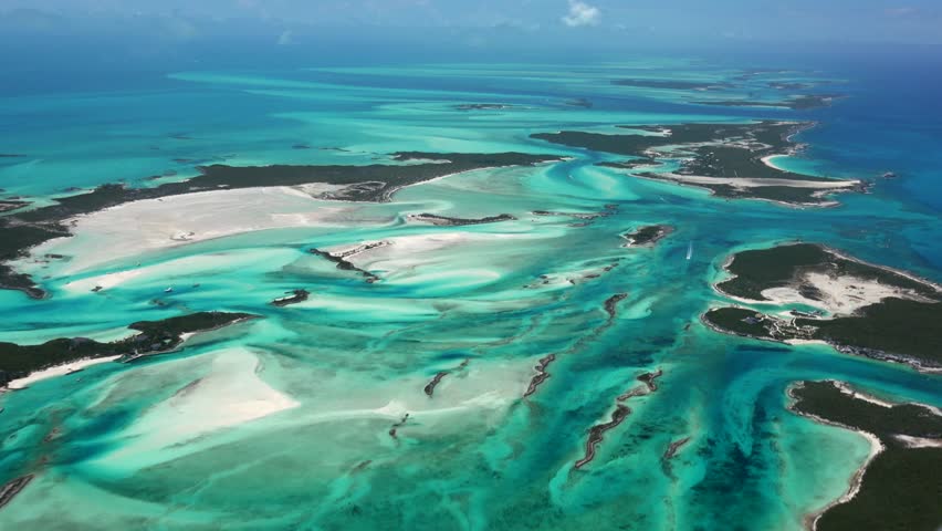 Exumas Bahamas Island Chain, Beautiful Afternoon AERIALS Of Colorful ...